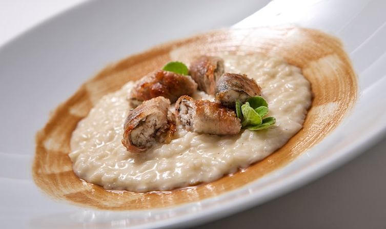 "Risotto bianco al Burro nocciola, Sarda di lago alla brace, estratto ...
